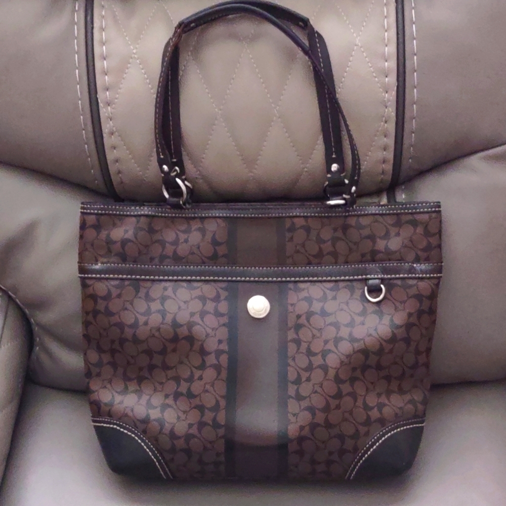 Coach Chelsea Heritage Signature Stripe Tote - Gem